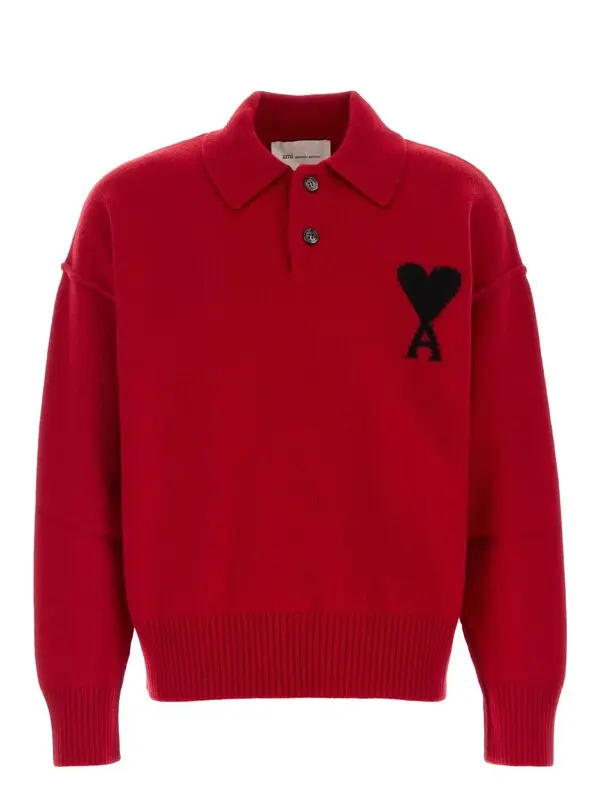 AMI Paris Wool Polo Shirt - Red