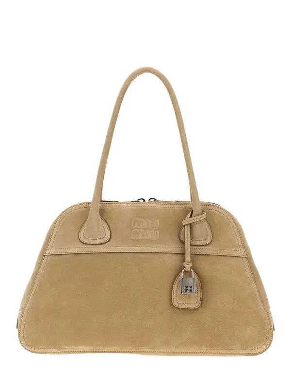 Miu Miu Beige Suede Shopping Bag - Brown
