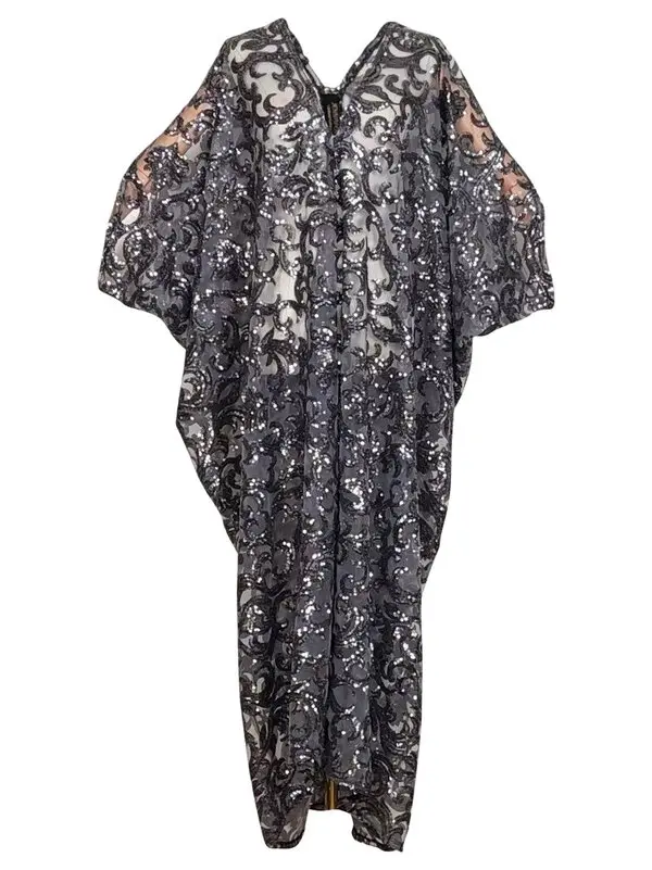 JENNAFER GRACE Empire Sequin Embellished Kaftan Maxi Dress - Silver