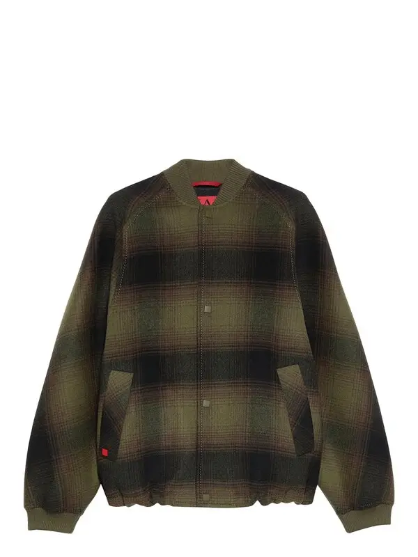 Max & Co. Virgin Wool Plaid Bomber Jacket - Green