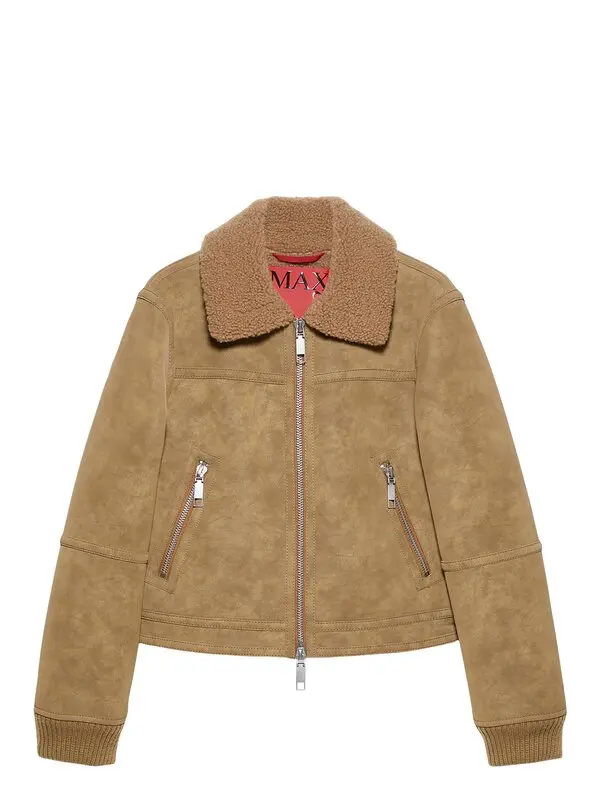 Max & Co. Faux Shearling Collar Aviator Coat - Brown