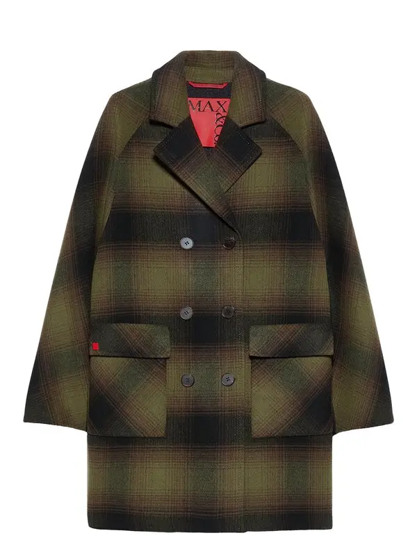 Max & Co. Virgin Wool Blurred Check Coat - Green