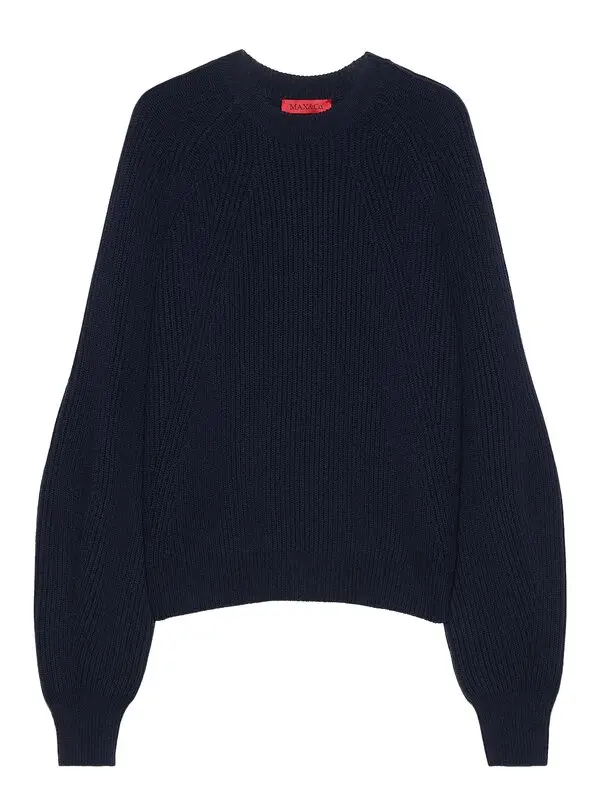 Max & Co. Wool-cashmere Ribbed Sweater With Voluminous Sleeves - Navy