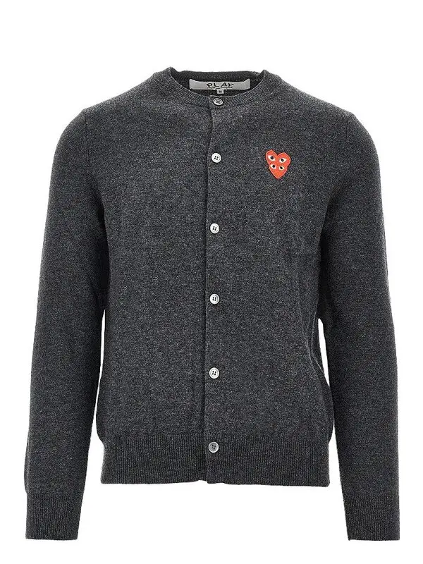 Play Comme Des Garcon Wool Cardigan With Heart Patch - Grey