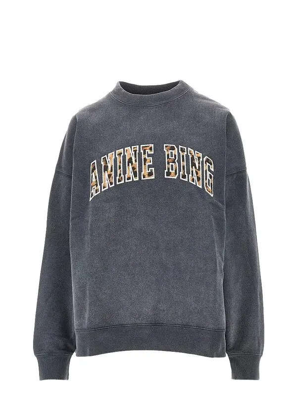 ANINE BING Miles Crewneck Sweatshirt With Embroidered Logo - Grey