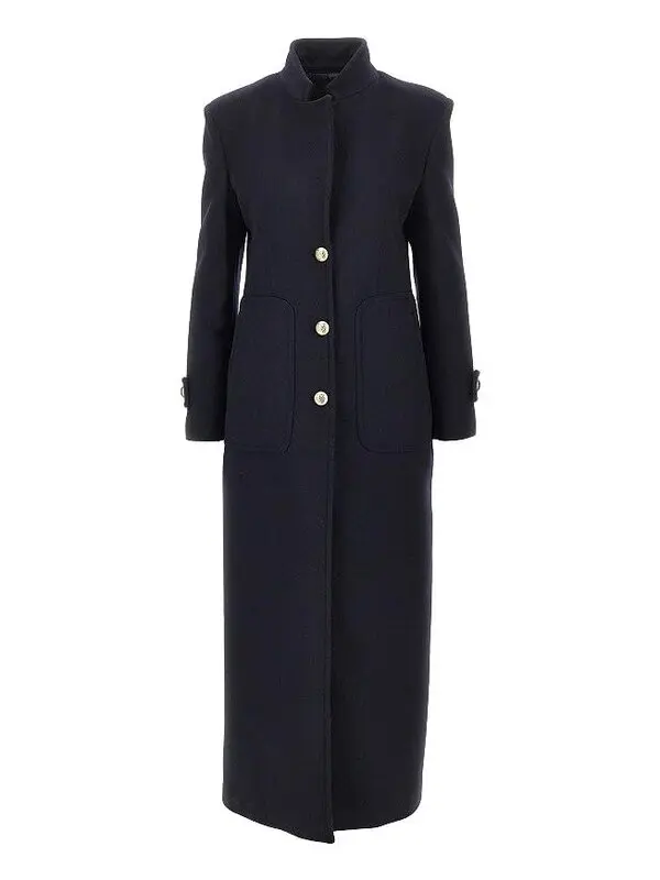 Pinko Wool-blend Long Coat With Antique Gold Buttons - Blue