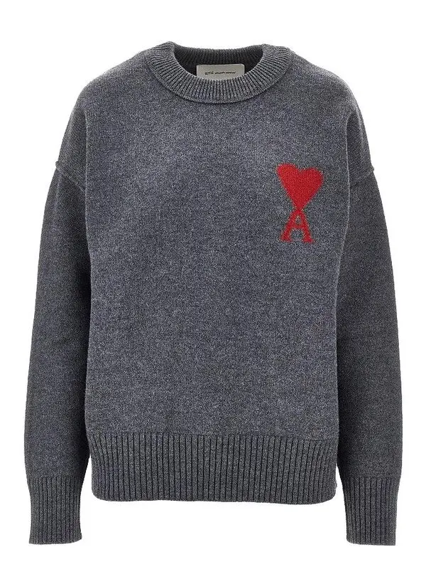 AMI Paris De Coeur Crewneck Sweater - Grey