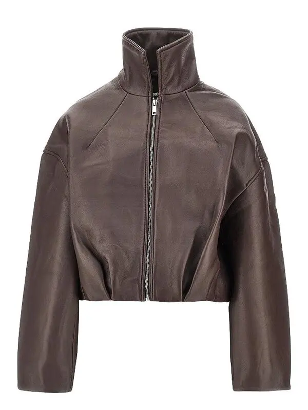 ROTATE BY BIRGER CHRISTENSEN Leather Boxy Jacket - Brown