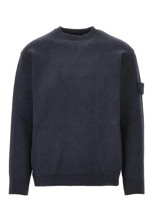 Stone Island Cotton-blend Crewneck Sweater With Logo Badge - Blue