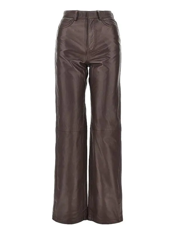 ROTATE BY BIRGER CHRISTENSEN High-rise Straight-leg Leather Pants - Brown