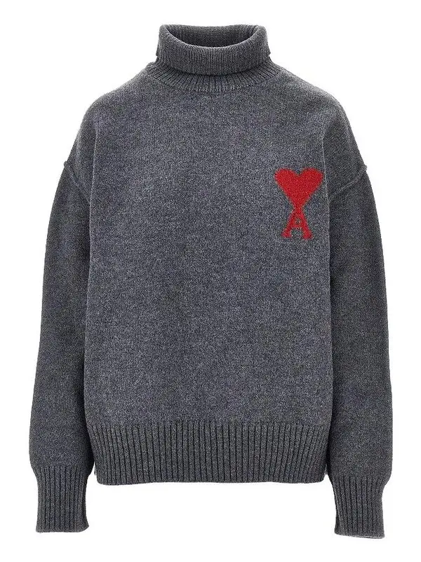AMI Paris De Coeur Turtleneck Sweater - Grey