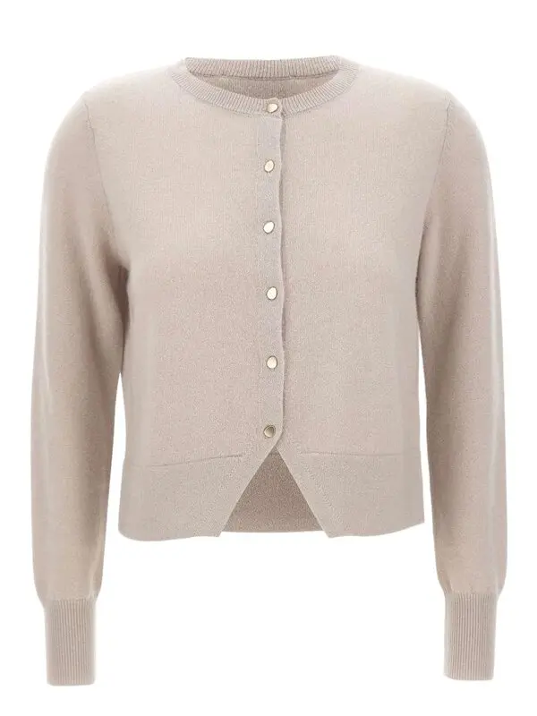 KAOS Ribbed Crew-neck Cardigan - Light Beige