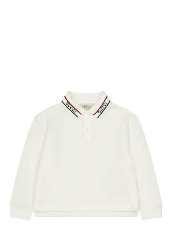 Gucci Long Sleeve Polo Top With Striped Collar - White