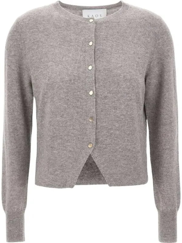 KAOS Ribbed Button-up Cardigan With Gold-tone Buttons - Grey