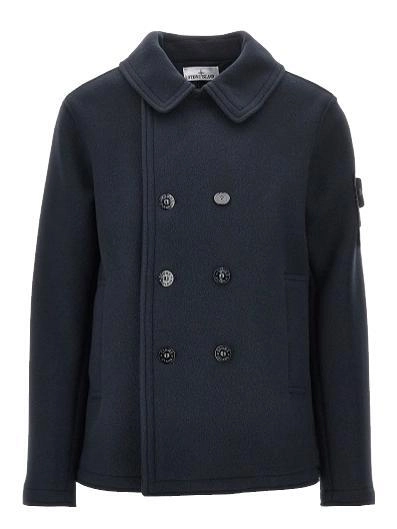 Stone Island Double-breasted Wool Coat - Blue
