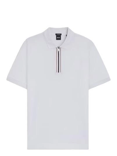 Hugo Boss Short-sleeved Zip-up Polo Shirt - White
