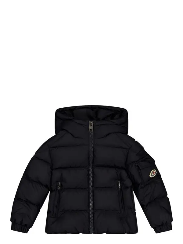 Moncler Hooded Quilted Down Jacket With Zip Up Front And Logo Patch - Black