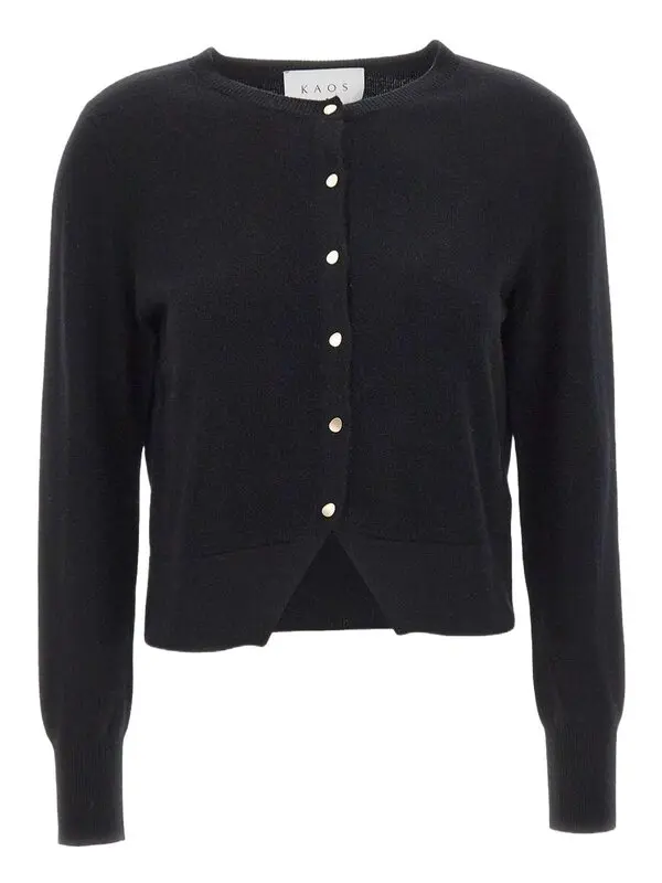 KAOS Buttoned Crew Neck Cardigan - Black