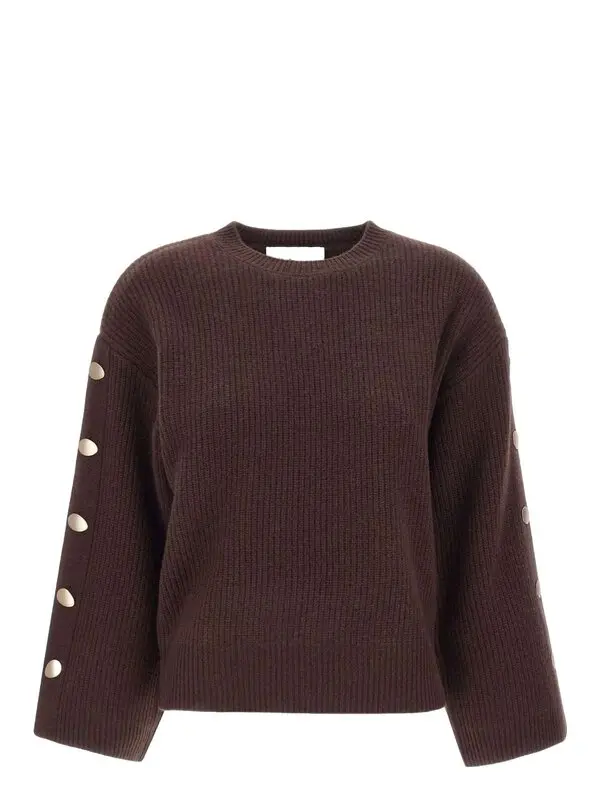 KAOS Button-sleeve Ribbed Knit Sweater - Brown