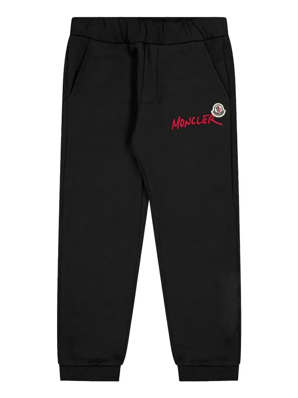 Moncler Elastic Waist Jogger Trousers With Embroidered Logo - Black