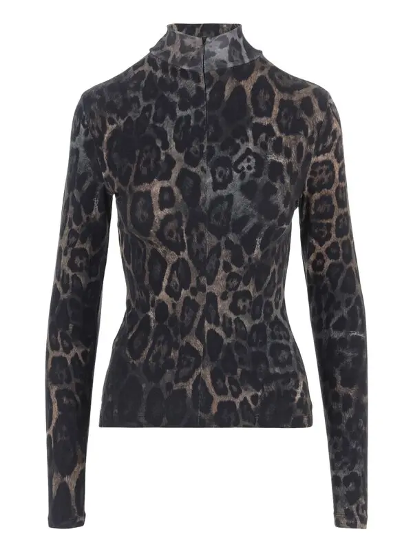 Just Cavalli Animal Print Zip-neck Knit Top - Black
