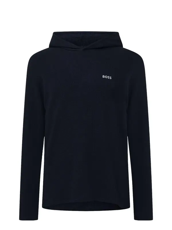 Hugo Boss Waffle Loungewear Hoodie With Logo Detail - Black
