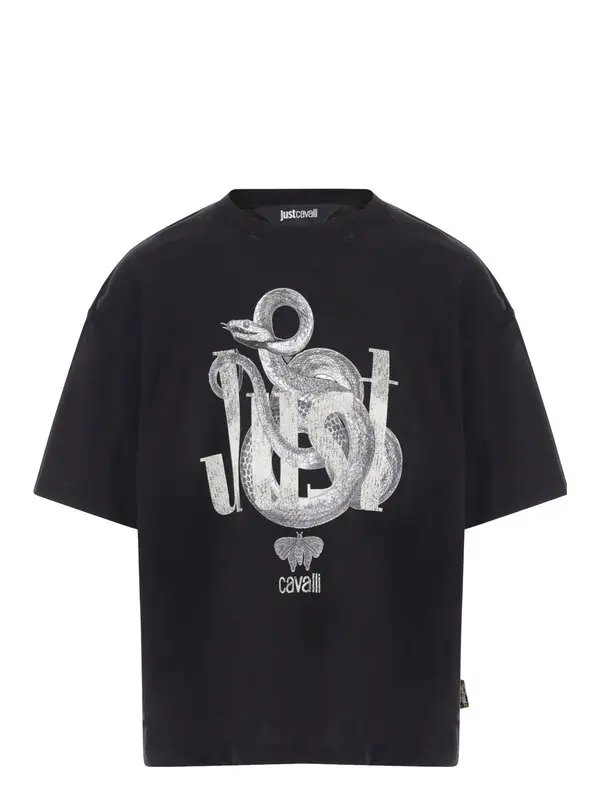 Just Cavalli T-shirt With Serpent Logo Print - Black