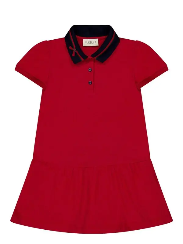 Gucci Shortsleeve Polo Dress With Bow Detail - Red