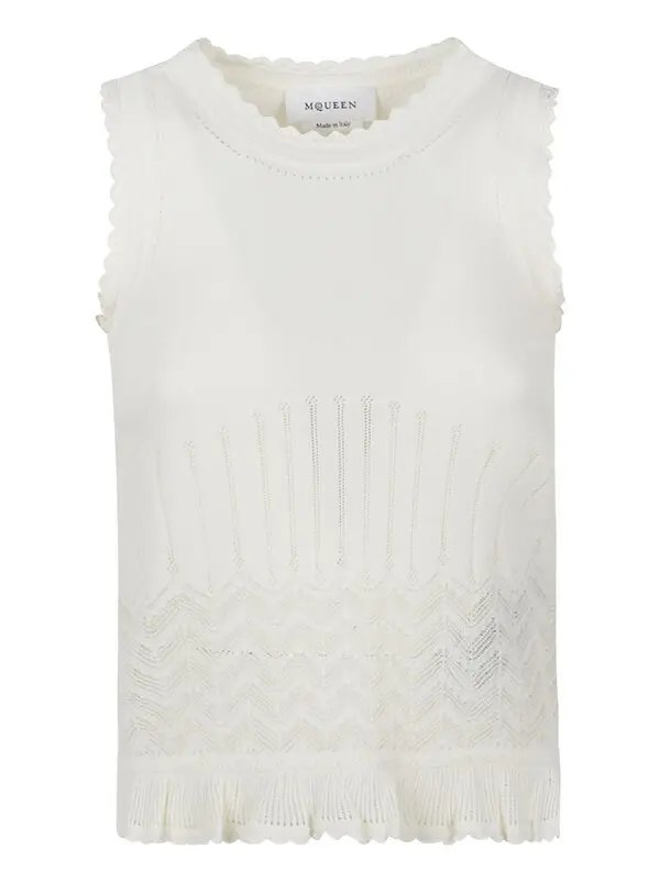 Alexander McQueen Knitted Ruffle-trim Tank Top - Ivory
