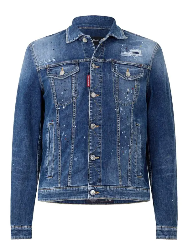 Dsquared2 Distressed Splatter Print Denim Jacket - Blue