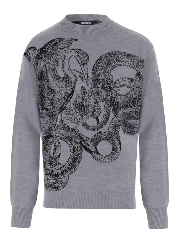 Just Cavalli Printed Wool-blend Crew Neck Sweater - Grey