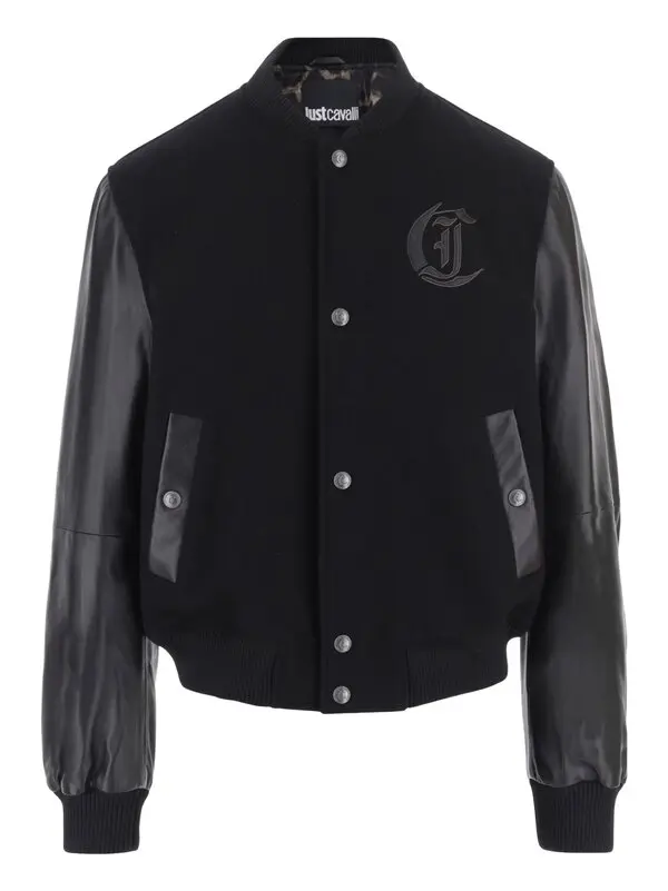 Just Cavalli Ribbed-detail Varsity Jacket - Black