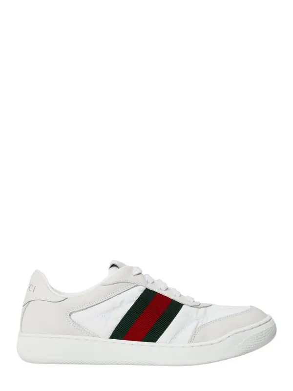 Gucci Leather And Nylon Low Top Sneakers With Web Stripe Detail - No