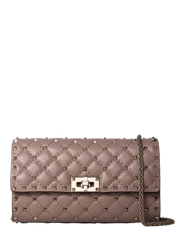 Valentino Garavani Rockstud Quilted Leather Shoulder Bag With Turn Lock - Brown
