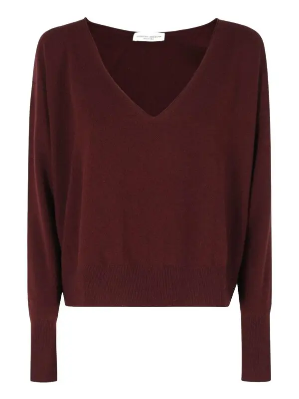ROBERTO COLLINA V-neck Cropped Knit Sweater - Wine Red