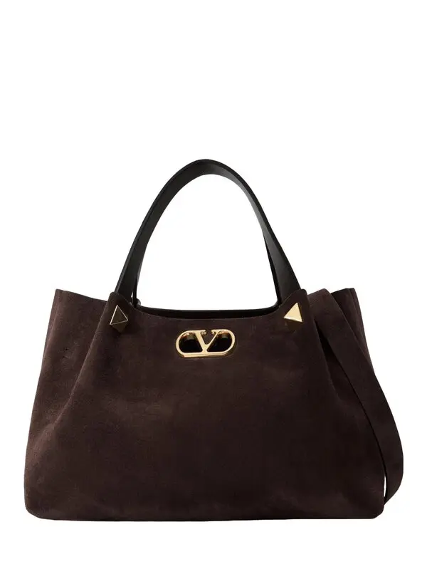 Valentino Garavani Suede Leather Tote Bag With Vlogo Hardware - Black
