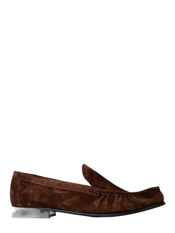 Miu Miu Suede Loafers With Gathered Detail - Brown