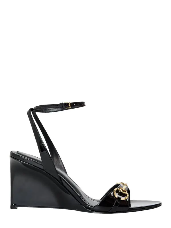 Gucci Open-toe Wedge Sandal With Horsebit Detail - Black