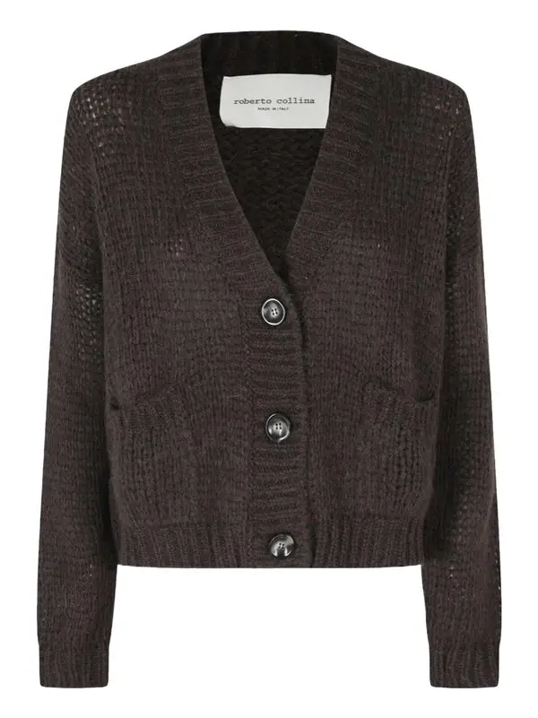 ROBERTO COLLINA Chunky Knit V-neck Cardigan - Brown
