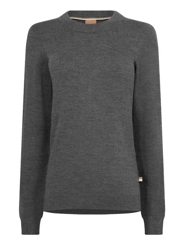 Hugo Boss Minimal Crewneck Long Sleeve Knit Top - Grey