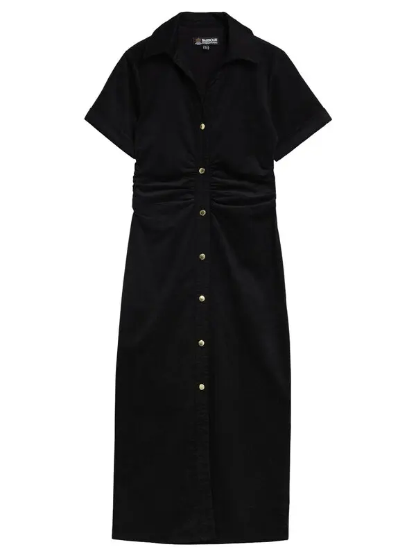 Barbour Collared Ruched Waist Midi Dress - Black