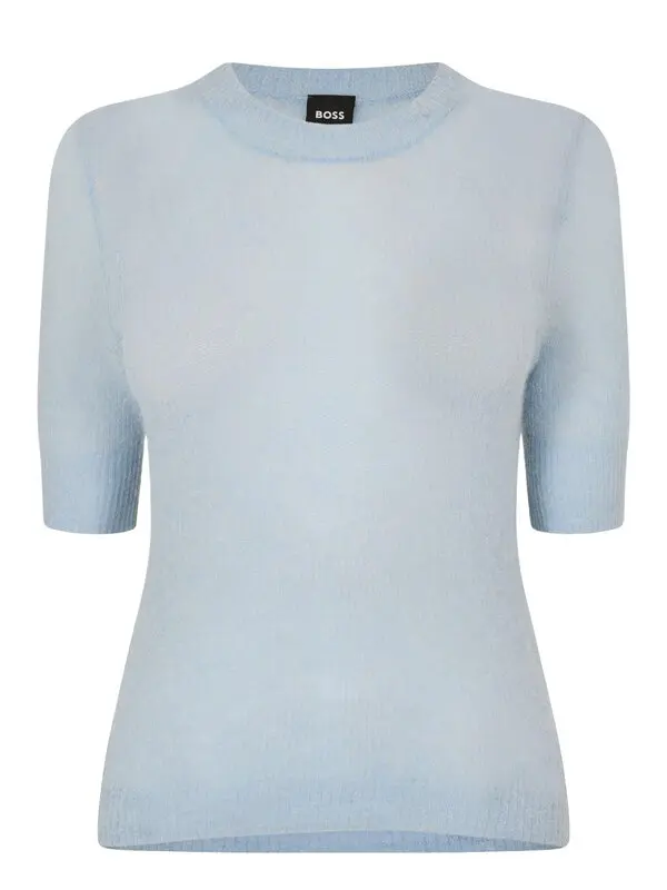Hugo Boss Fitted Crewneck Midsleeve Knit Top - Blue