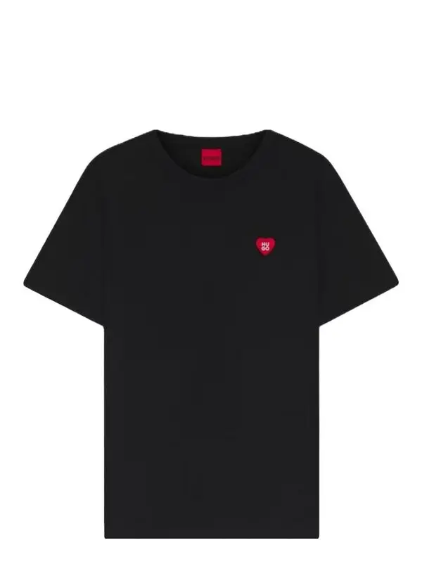 Hugo Boss Crew Neck Short Sleeve T-shirt With Heart Embroidery - Black