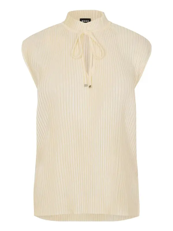 Hugo Boss Sleeveless Stand Collar Knit Top - White