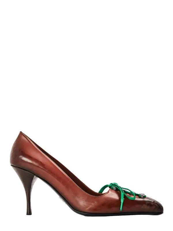 Prada Slip-on Pointed-toe Stiletto Pumps With Lace-up Detail - Brown