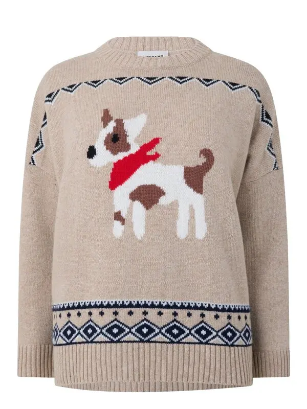 Max Mara Crewneck Knit Sweater With Animal Graphic - Nude