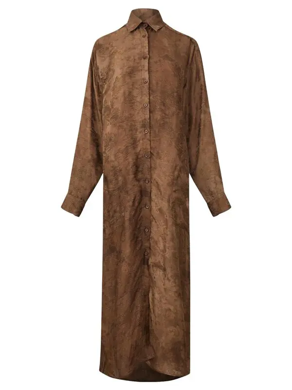 UMA WANG Long Sleeve Printed Shirt Dress - Brown