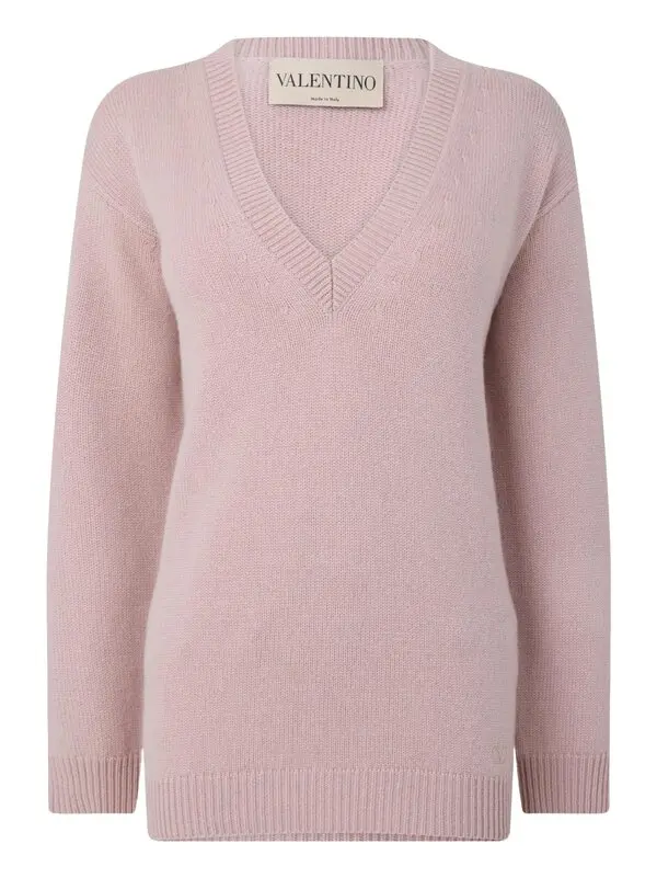 Valentino Garavani V-neck Long Sleeve Knit Sweater - Nude