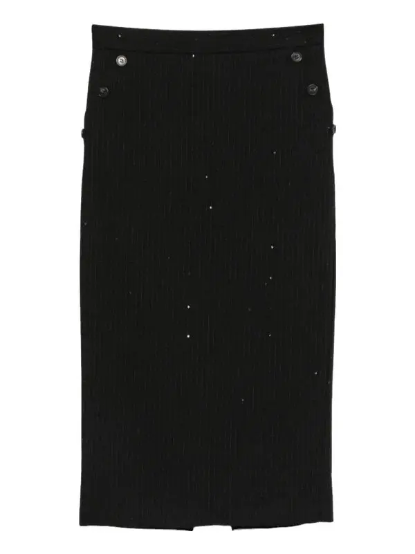 ERMANNO FIRENZE Pinstriped Midi Skirt With Crystal Embellishments - Black