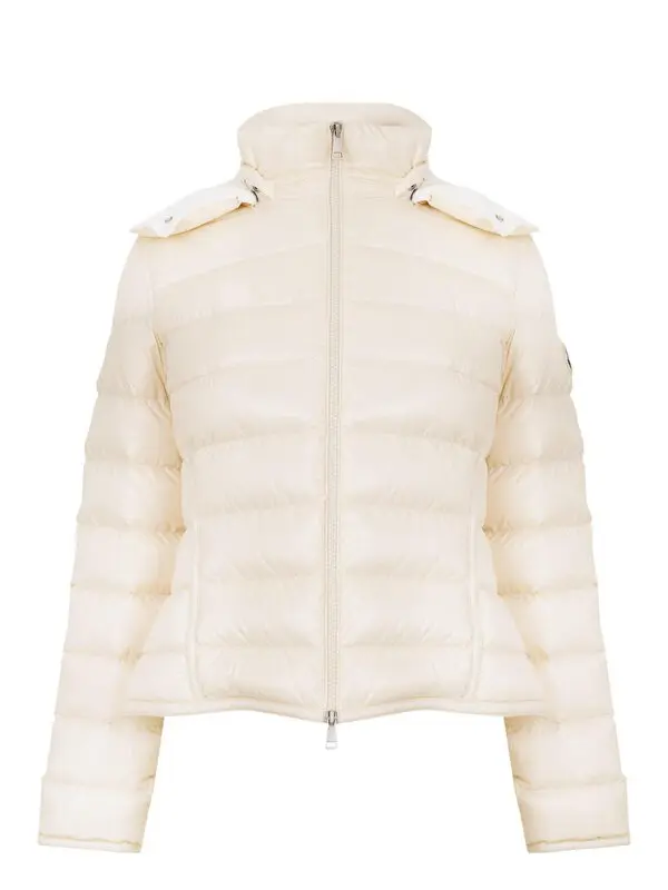 Moncler Short Fitted Quilted Jacket With Detachable Hood - White